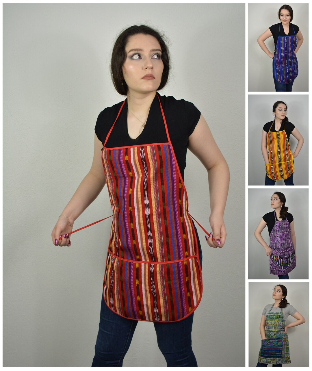 Guatemalan Apron With Pockets, Ikat Fabric Apron, Vintage Huipil Apron ...