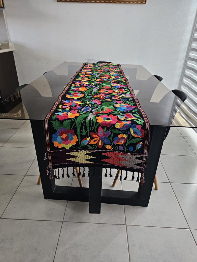 El Quetzal and Floral Table Runner Flowers Table Runner Embroidered ...