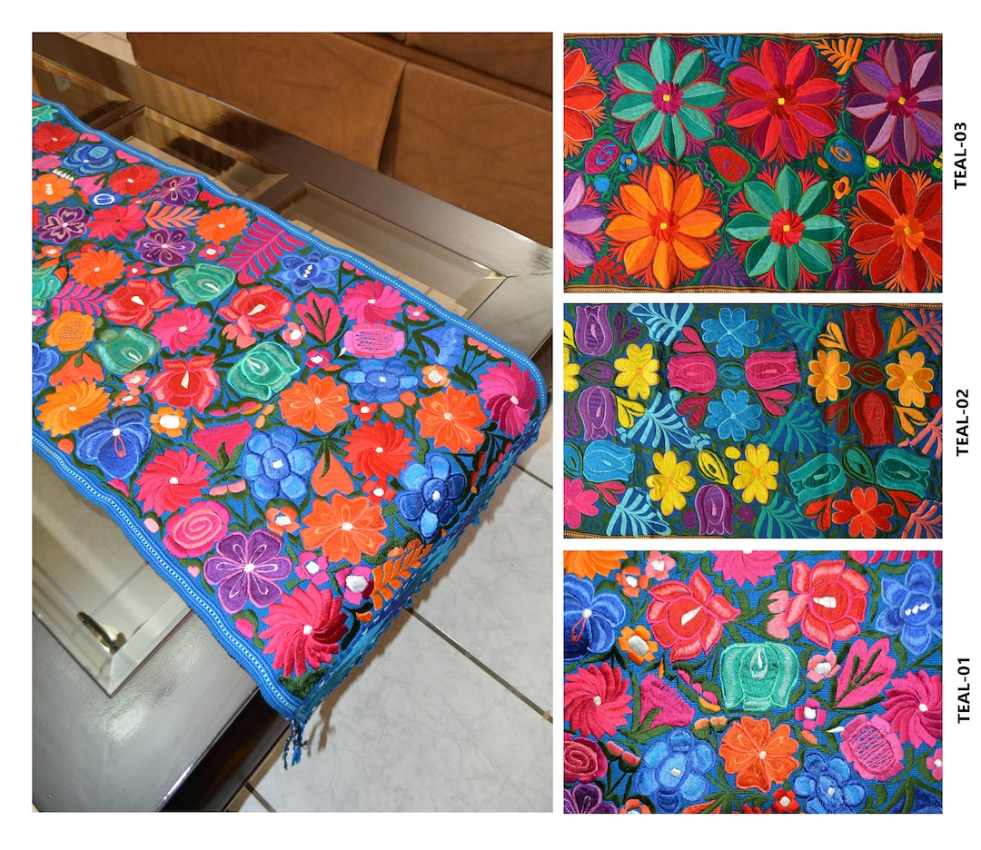 Flowers Table Runner Guatemalan Embroidered Flowers Patterns Fabric ...
