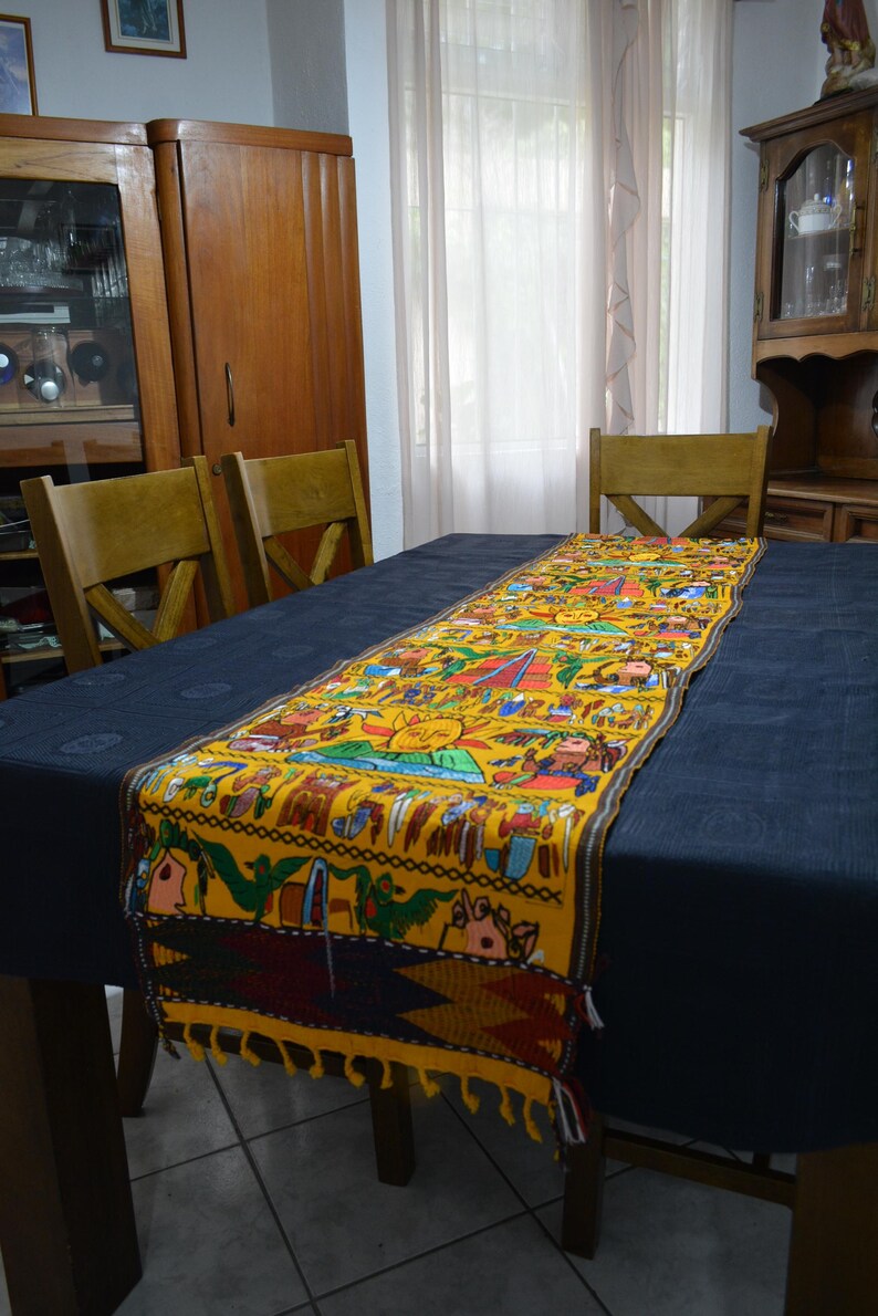 Mayan Embroidered Table Runner: Guatemalan El Quetzal Textile - Etsy