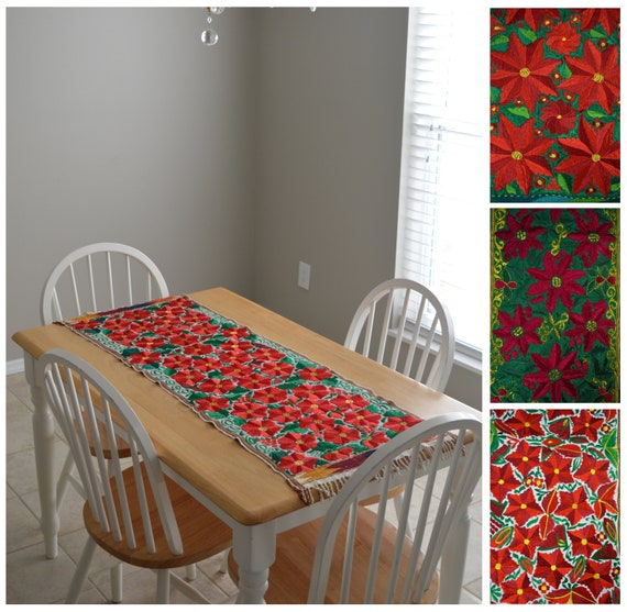 Poinsettia Flowers Table Runner Christmas Table Runners - Etsy