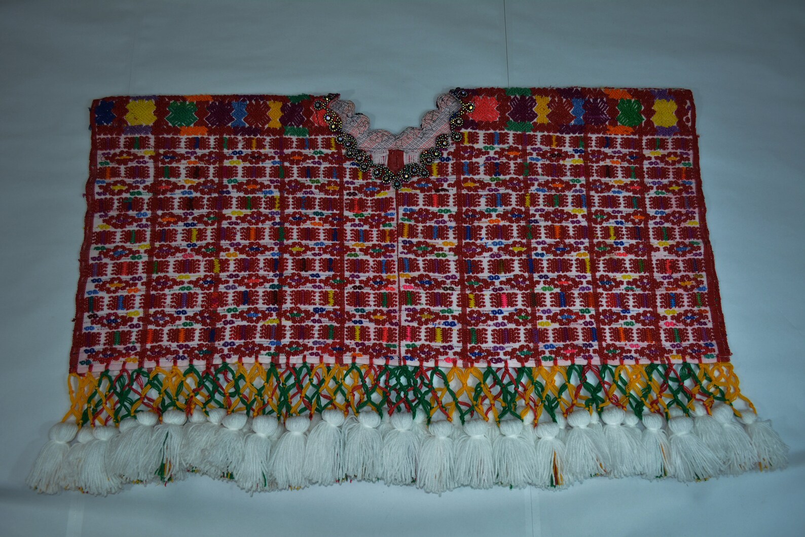 Embroidered huipil poncho Vintage tassel poncho Chevron woven | Etsy