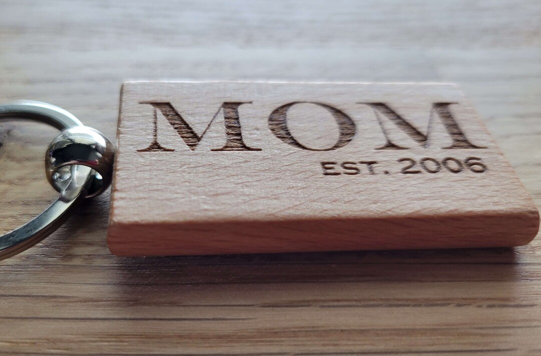 Mom Established Child Birth Year Laser Engraved Wooden Keychain New ...