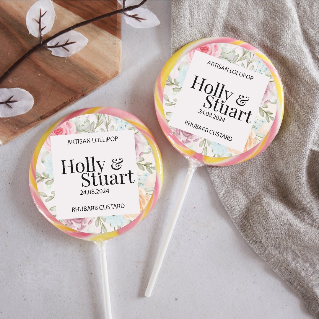 Personalised Colourful Floral Wedding Favour Lollipops Alcoholic ...