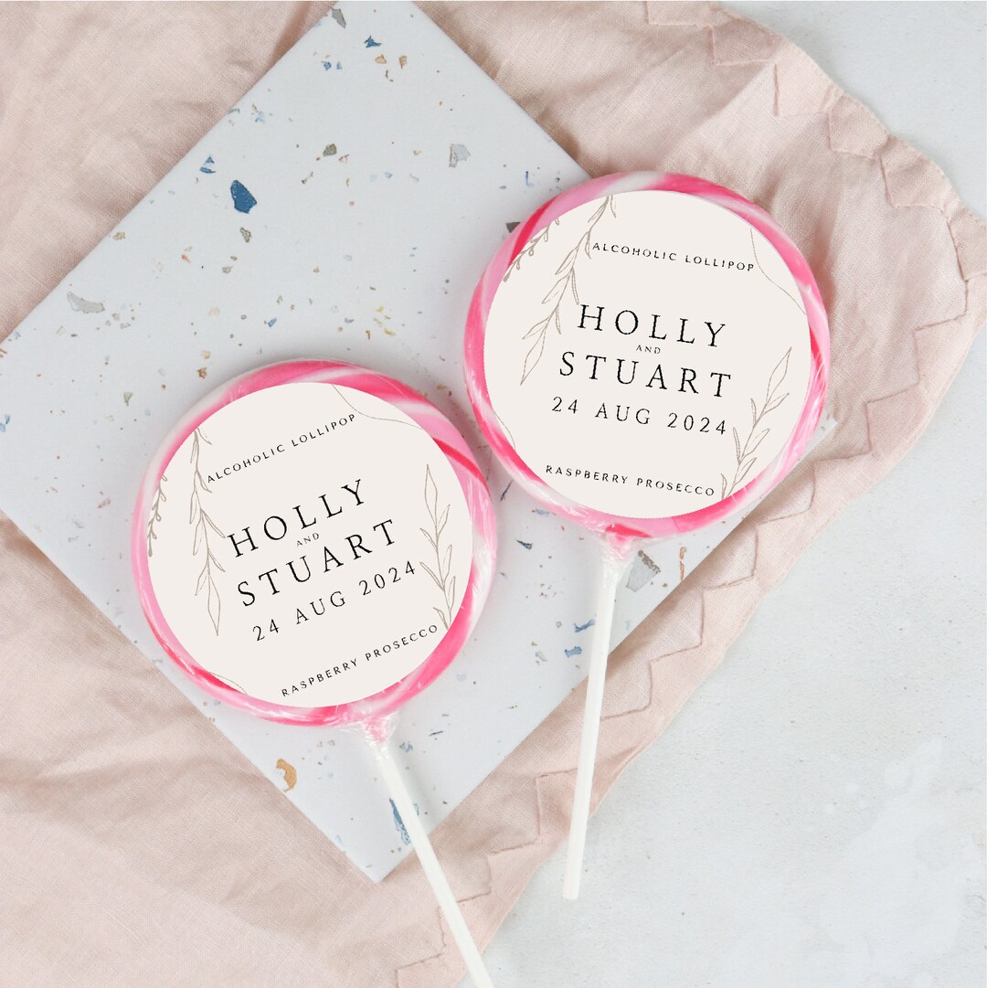 Personalised Simple Wedding Favour Giant Lollipops Alcoholic Lollipops ...