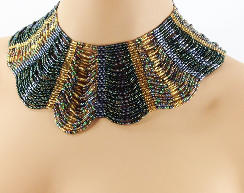 Bib NecklaceEgyptian Bib Style Jewelry Cleopatra Necklace | Etsy