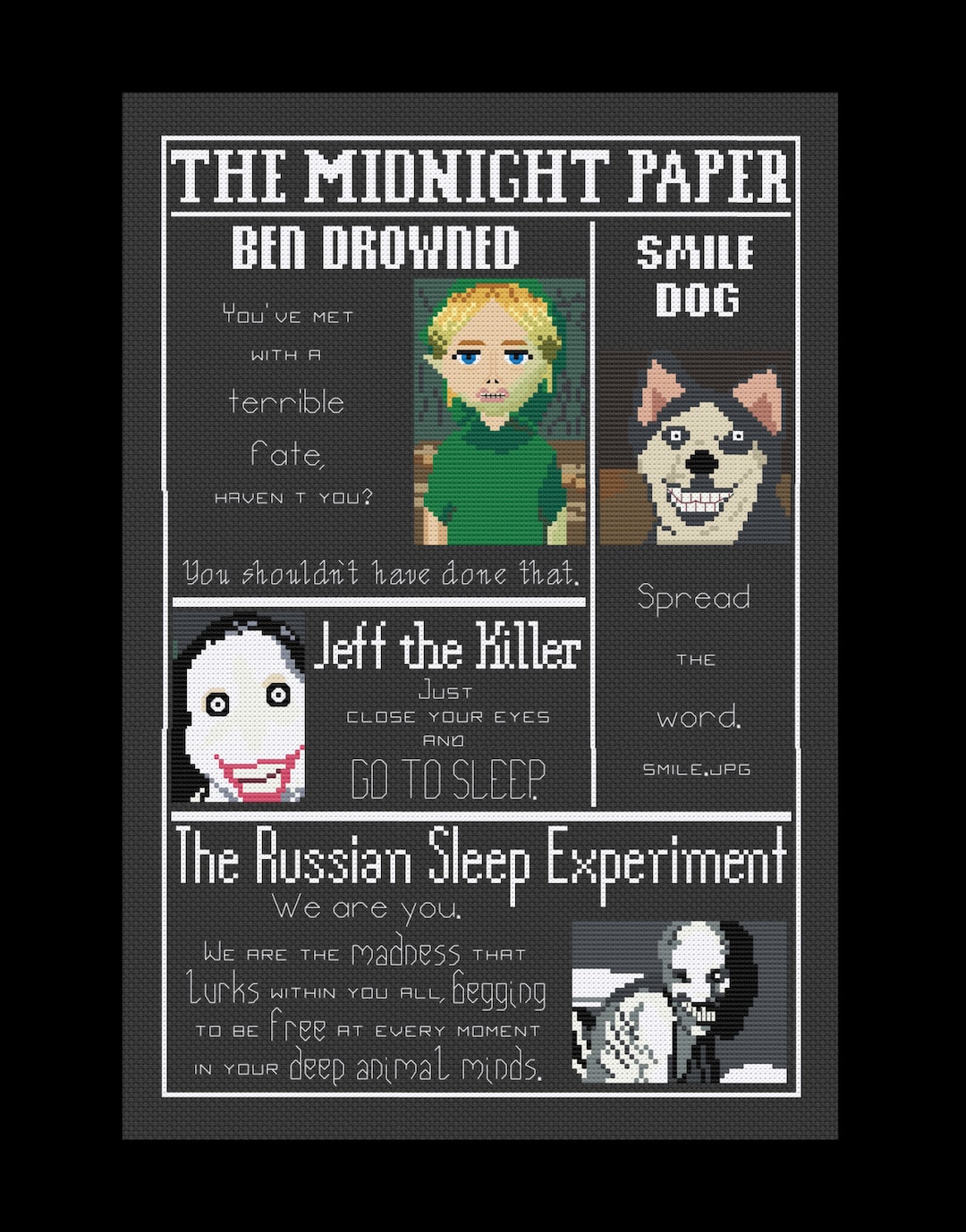 The Midnight Paper - Creepypasta - PDF Cross Stitch Pattern - Etsy