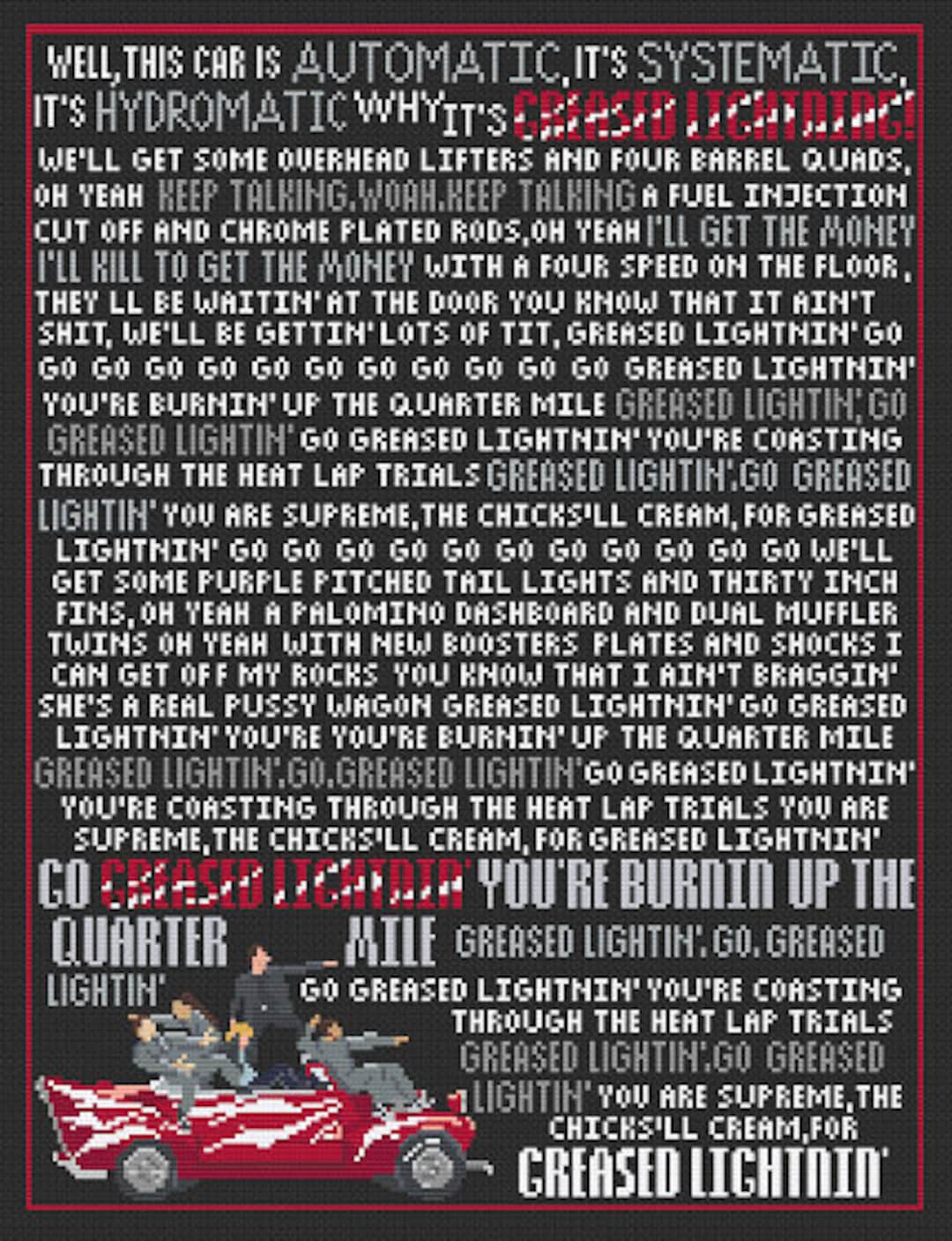 Grease Lightning - Grease - PDF Cross Stitch Pattern - Etsy