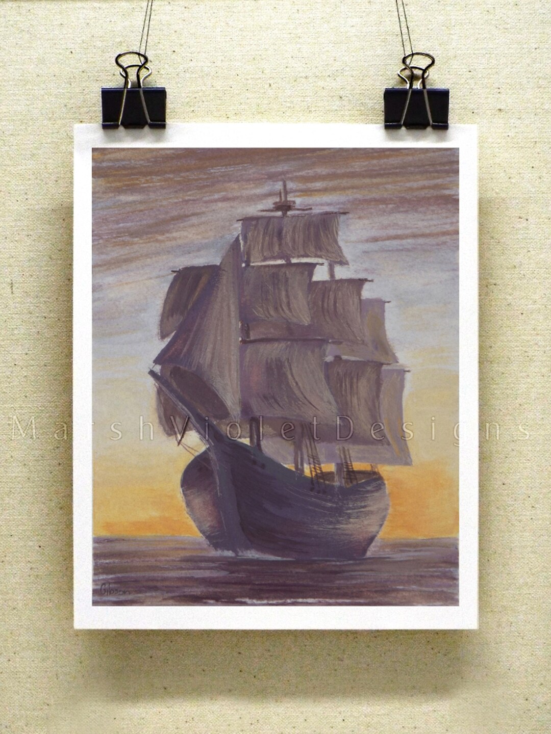 Tall Ship Art Print: Nautical Coastal Sunrise Art - Etsy