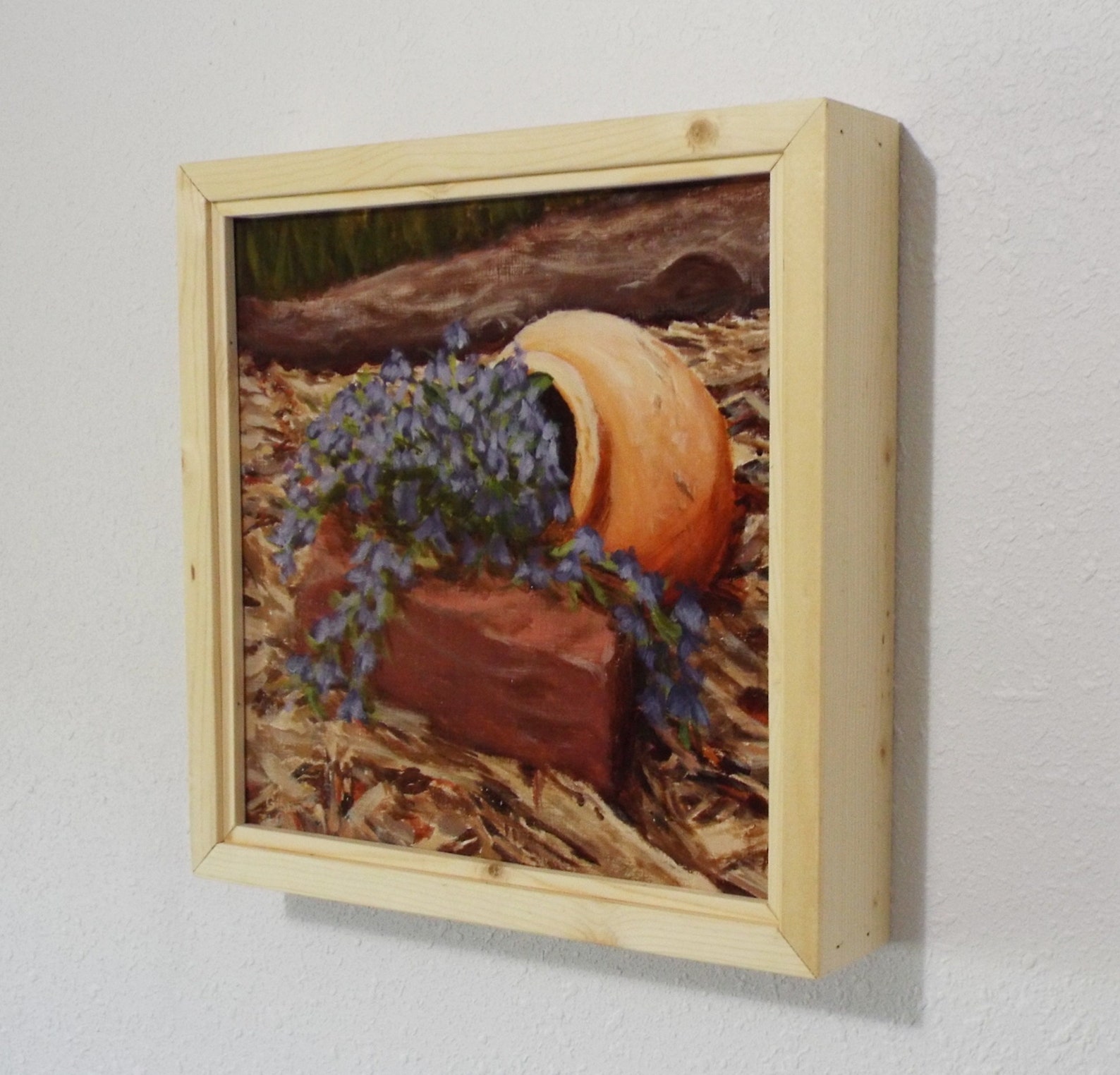 Original Painting, Floral Painting, Rustic Art, Garden Art, Lobelia and ...