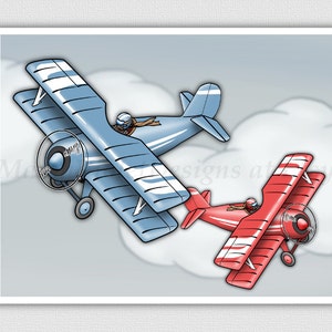 Airplane Decor Kids Room Art, Red and Blue Airplanes 8x10, 11x14, or ...
