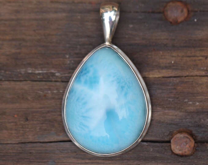 Pear Drop Blue Larimar Pendant Solid Sterling Silver Bezel - Etsy