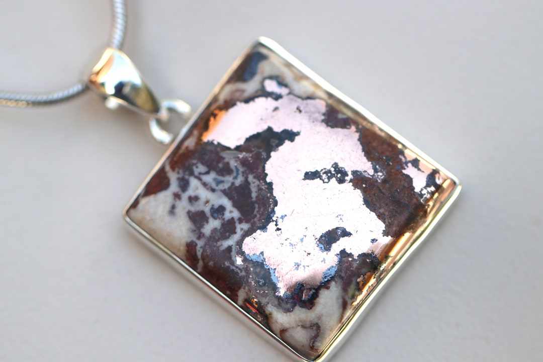 Natural Copper & Dolomite Limestone Pendant in Solid Sterling Silver ...