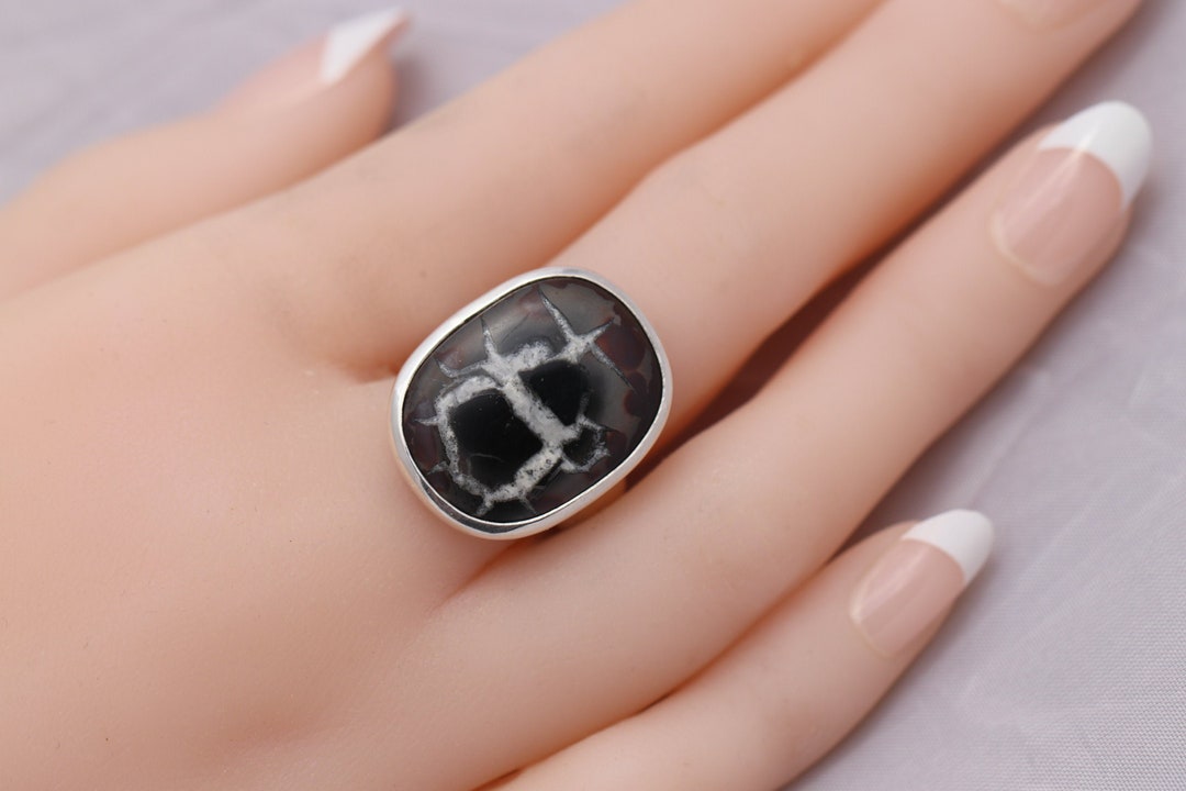 Small Septarian Nodule Ring in Sterling Silver, Adjustable Size ...