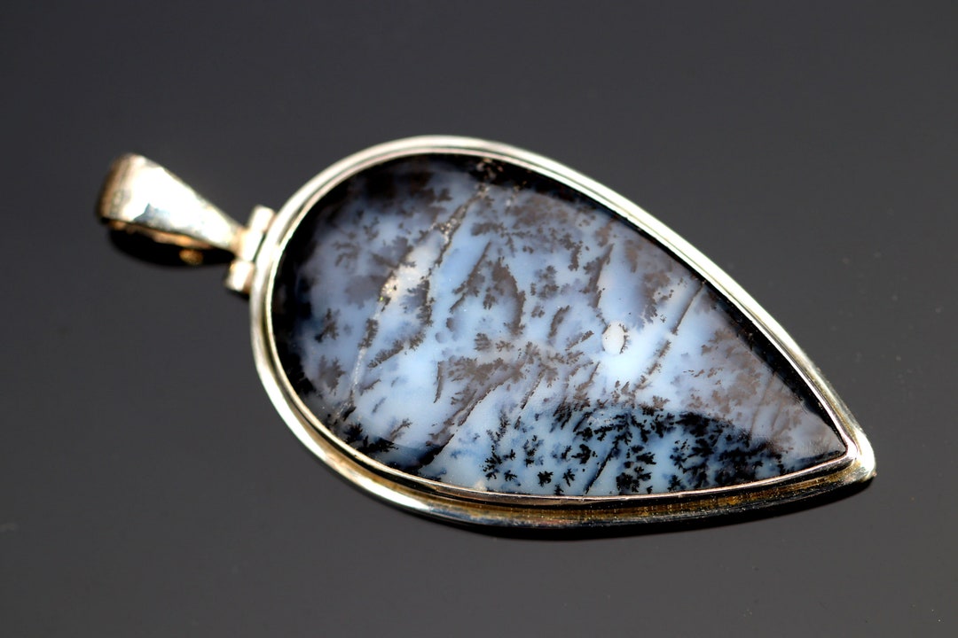 Natural Merlinite Pendant, Dendritic Agate, Handcrafted Sterling Silver ...