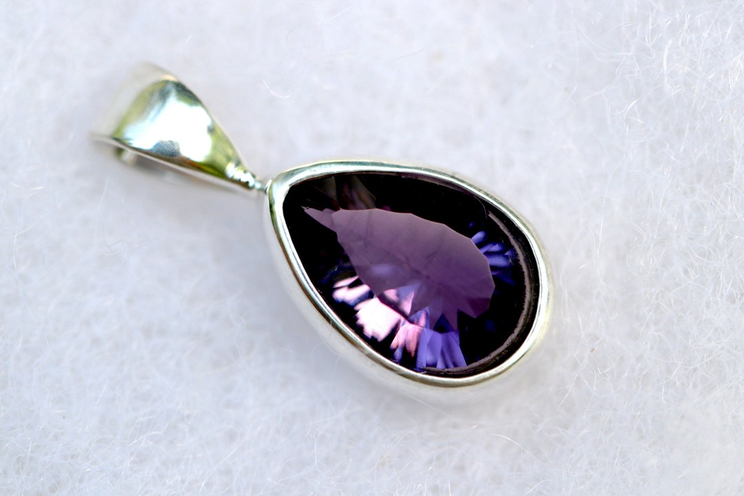 Starburst Facet Cut Teardrop Amethyst Pendant, Handcrafted Solid ...