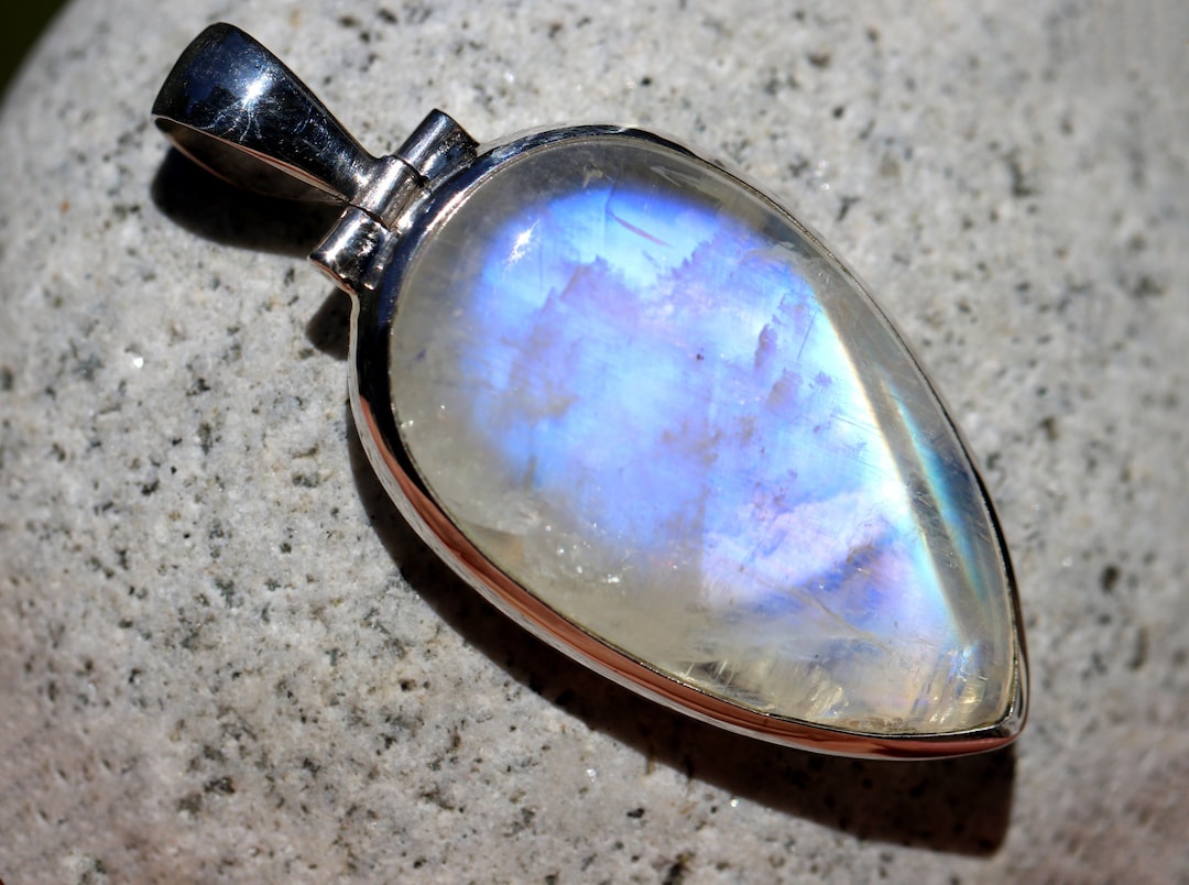 Natural Light Blue-white Rainbow Moonstone Pendant Bezel Set Solid ...