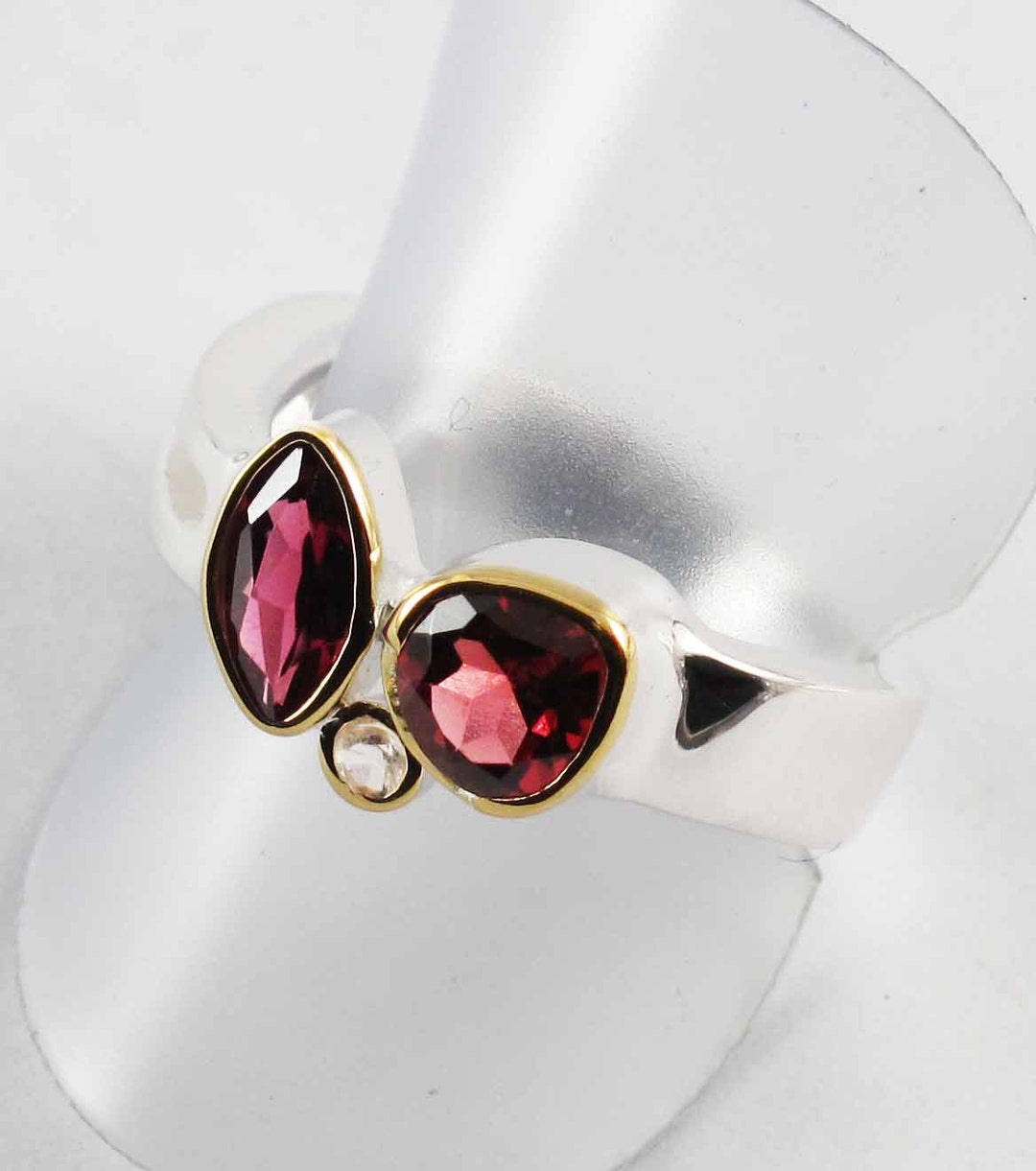 Silver Garnet Ring With Clear Topaz Bezel Set in Nickel Free Sterling ...