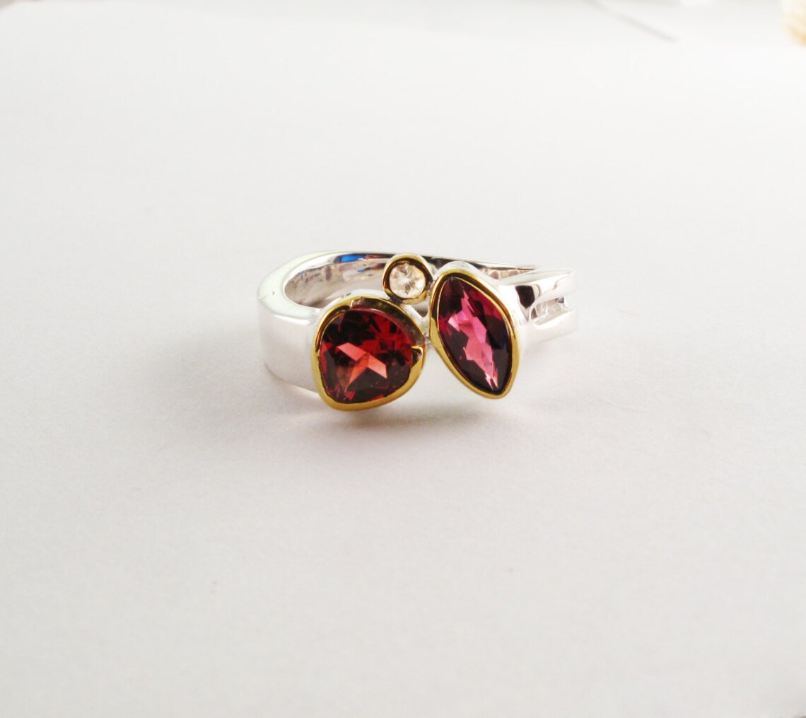 Silver Garnet Ring With Clear Topaz Bezel Set in Nickel Free - Etsy