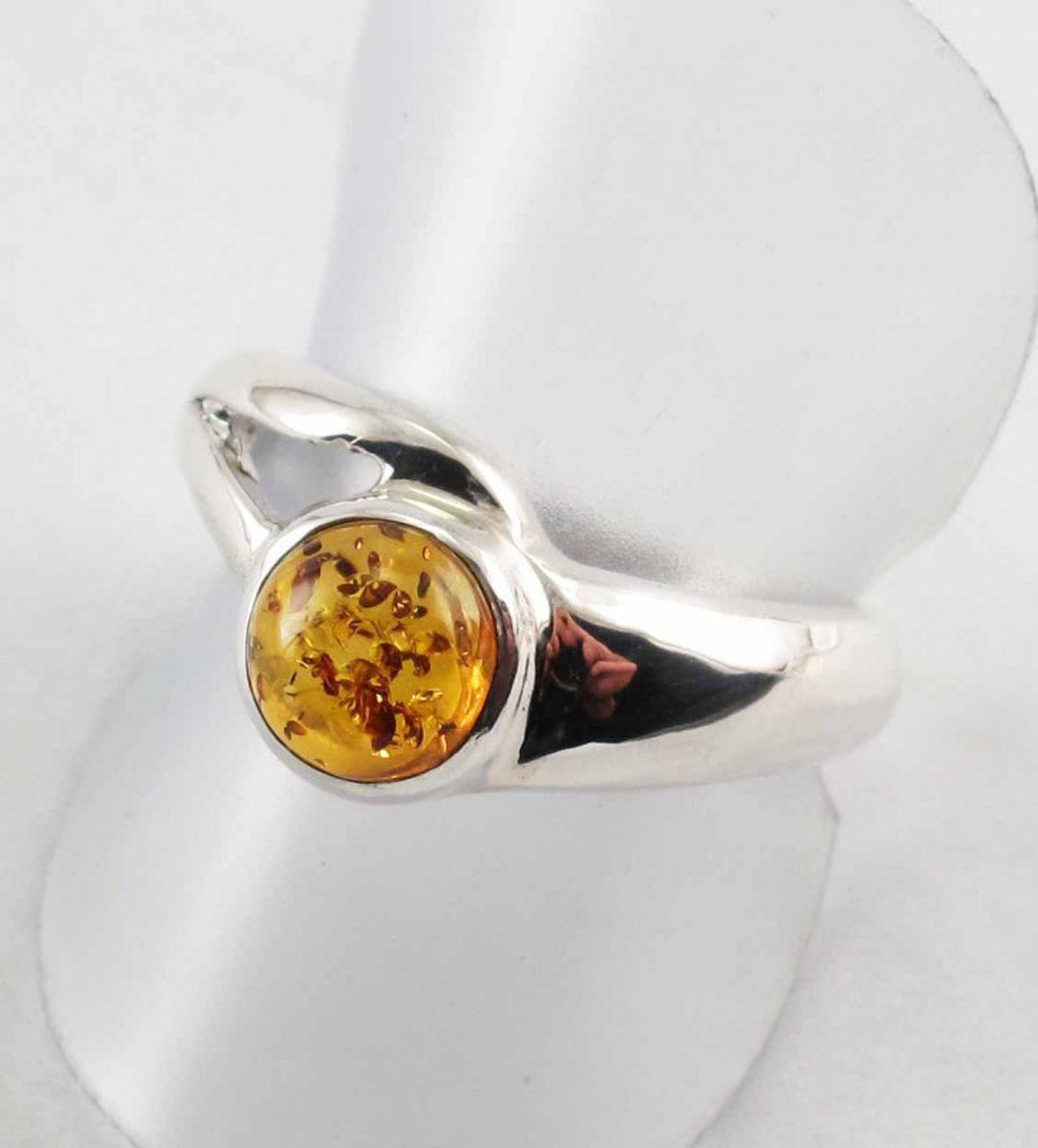 Silver Amber Ring Set in Nickel Free Sterling Silver, Natural Baltic ...