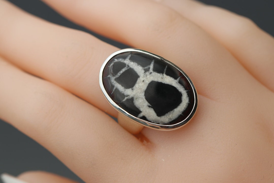 Septarian Nodule Ring in Sterling Silver, Adjustable Size, Handmade ...