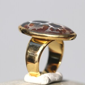 Squoval Shape Septarian Nodule Ring in Sterling Silver & Gold Vermeil ...