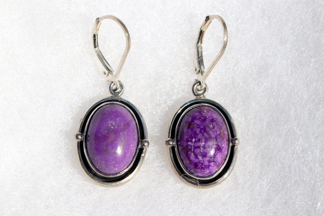 Vibrant Purple Sugilite Earrings Bezel Set in Solid Sterling Silver ...