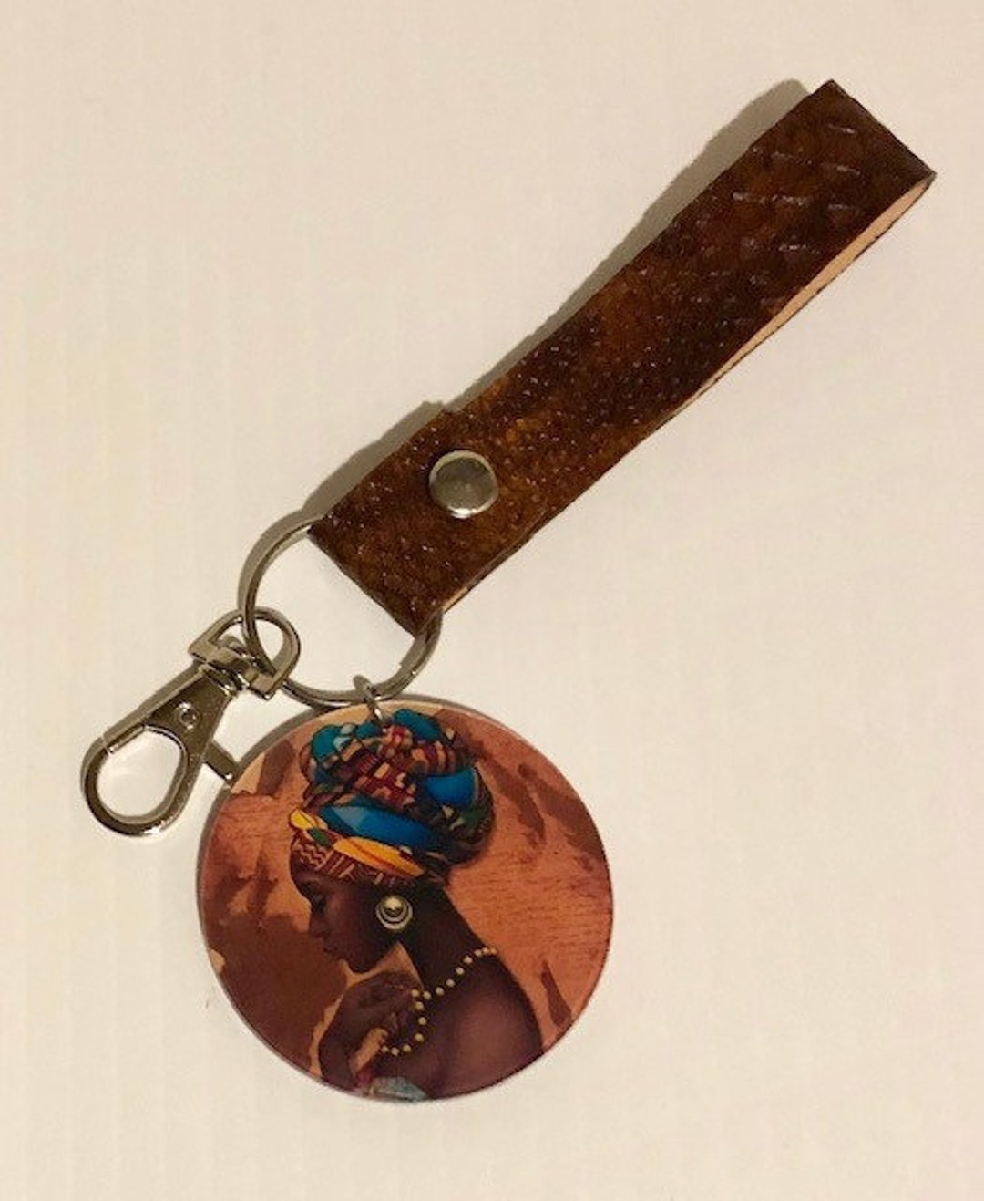 African Queen Brown Leather Key Fob, Leather Key Fob, Leather Key Chain ...