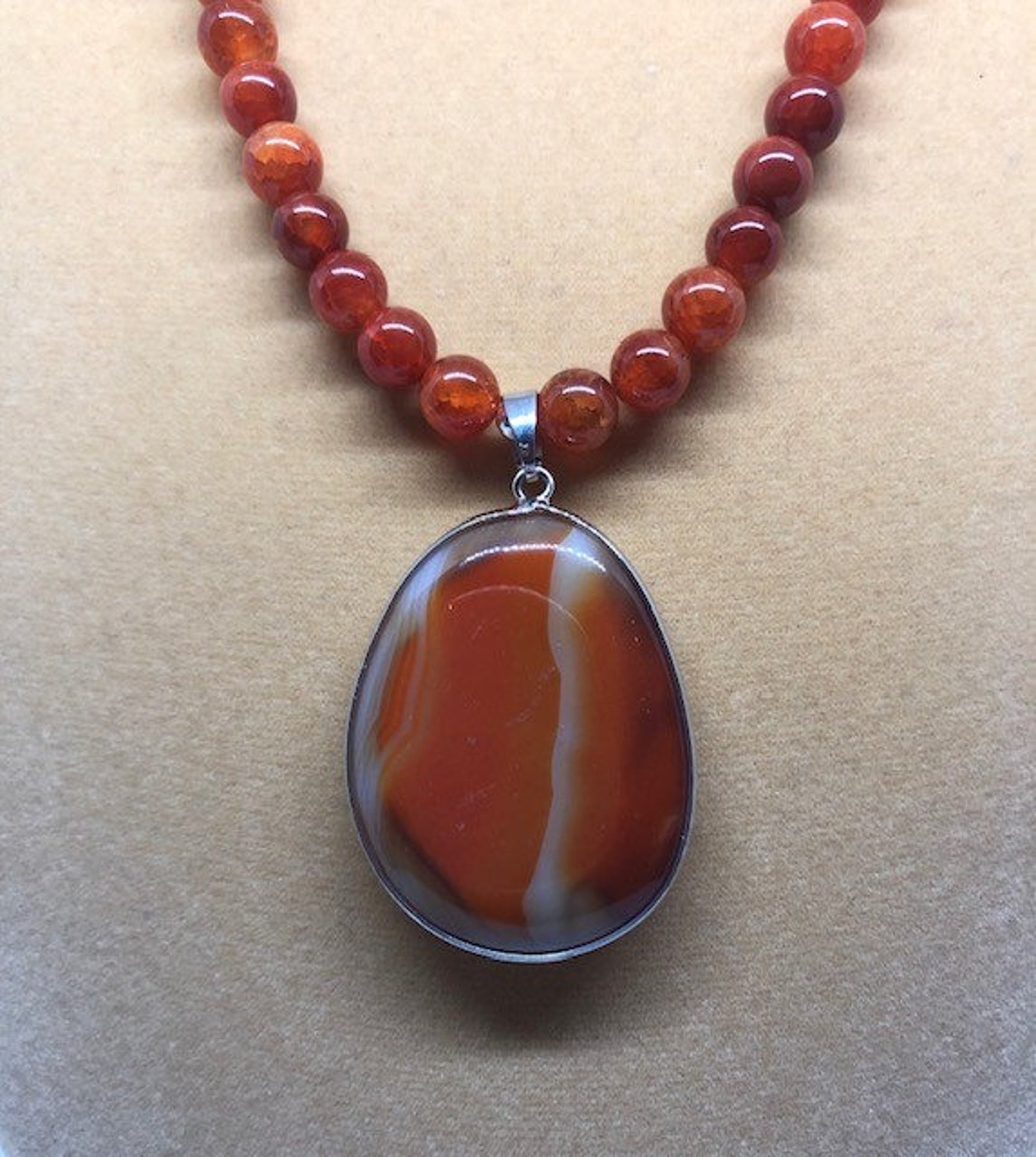 Red Agate Beaded Pendant Necklace, Red Agate Necklace, Red Agate ...