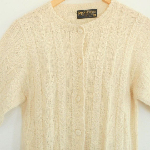 Soft Alpaca Cardigan cable knit Cream Color 100% Baby… - Gem