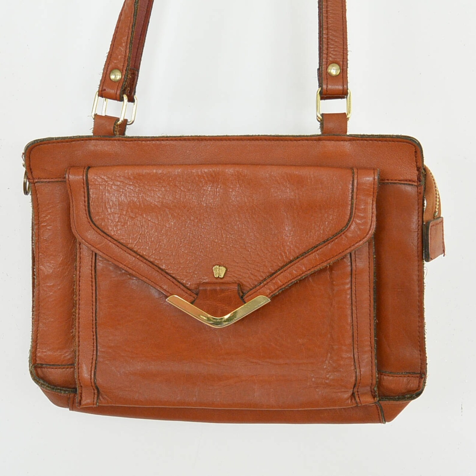 Vintage Leather Satchel 70's Era Reddish Brown With Brass - Etsy