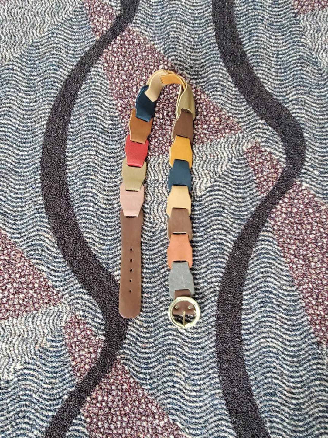 Vintage Multi-color Leather Link Belt: Adjustable Waist 30-34" - Etsy