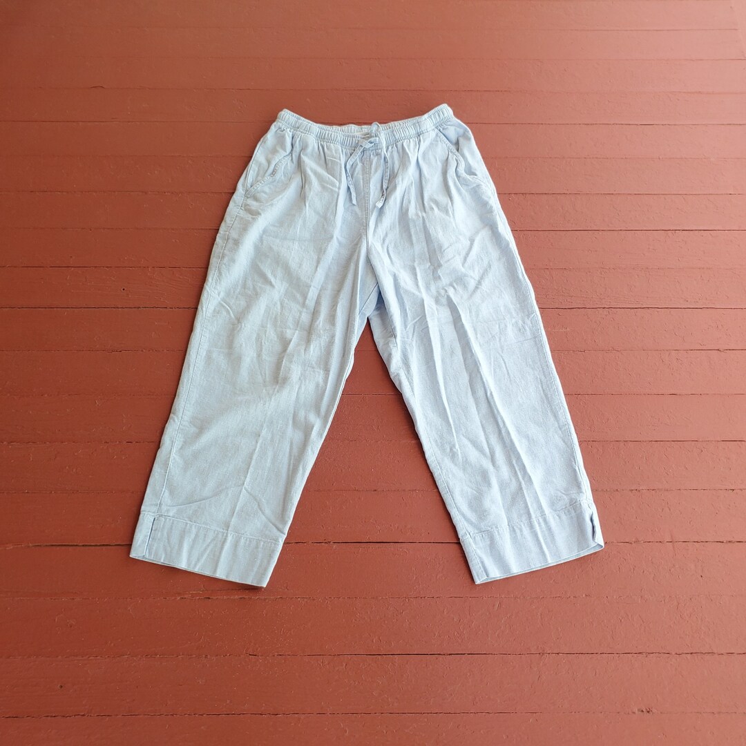 Linen Cropped Capri Pants Erica 90's Vintage Relaxed Elastic Waist ...