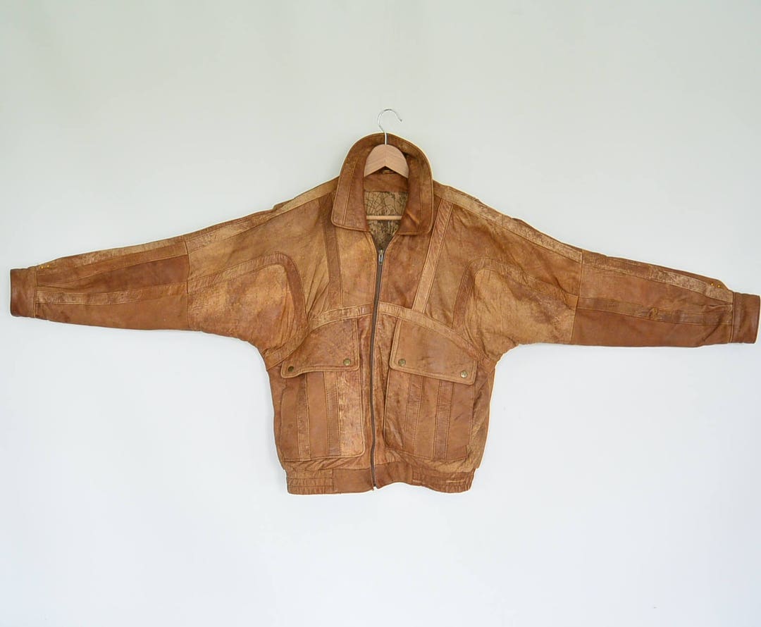Mottled Brown Leather Bomber Jacket German Aviator Jacket Size 46 Large ...