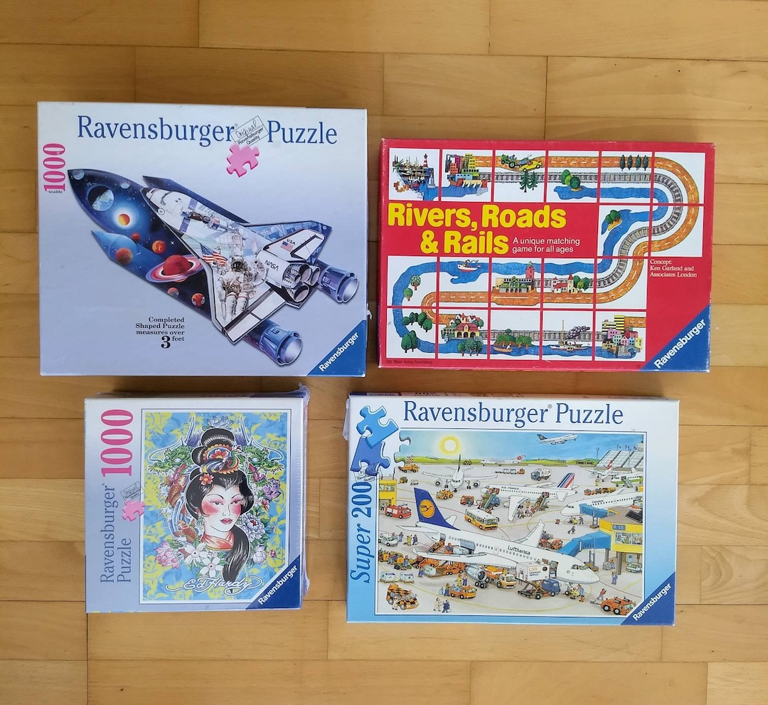 4 Ravensburger Puzzles and Games 3 Puzzles Rivers, Roads & Rails Game ...