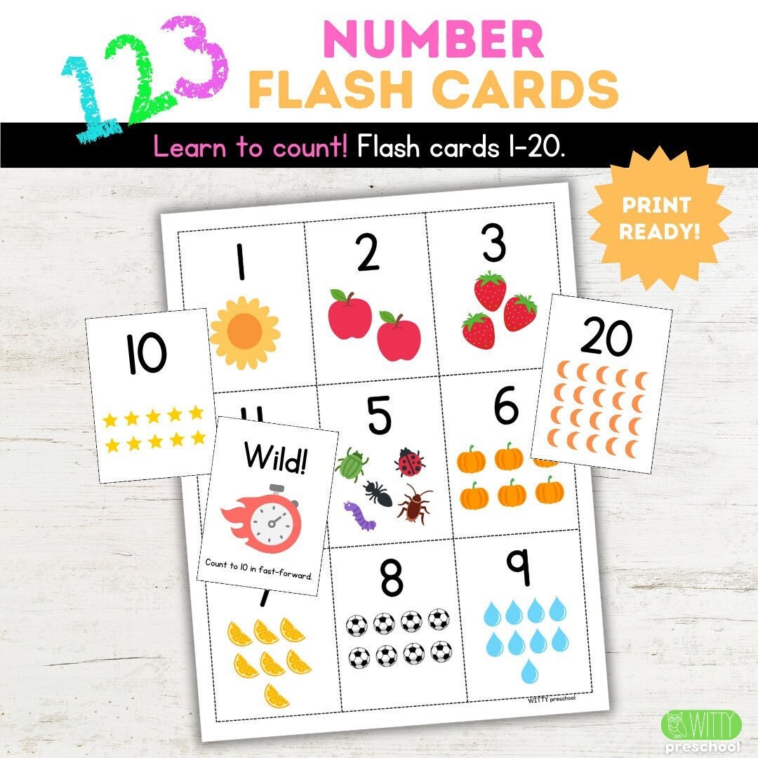 Printable Number Flash Cards 1-20 - Etsy