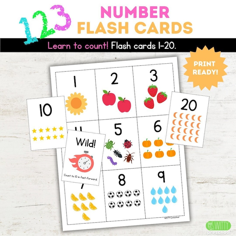 Printable Number Flash Cards 1-20 - Etsy