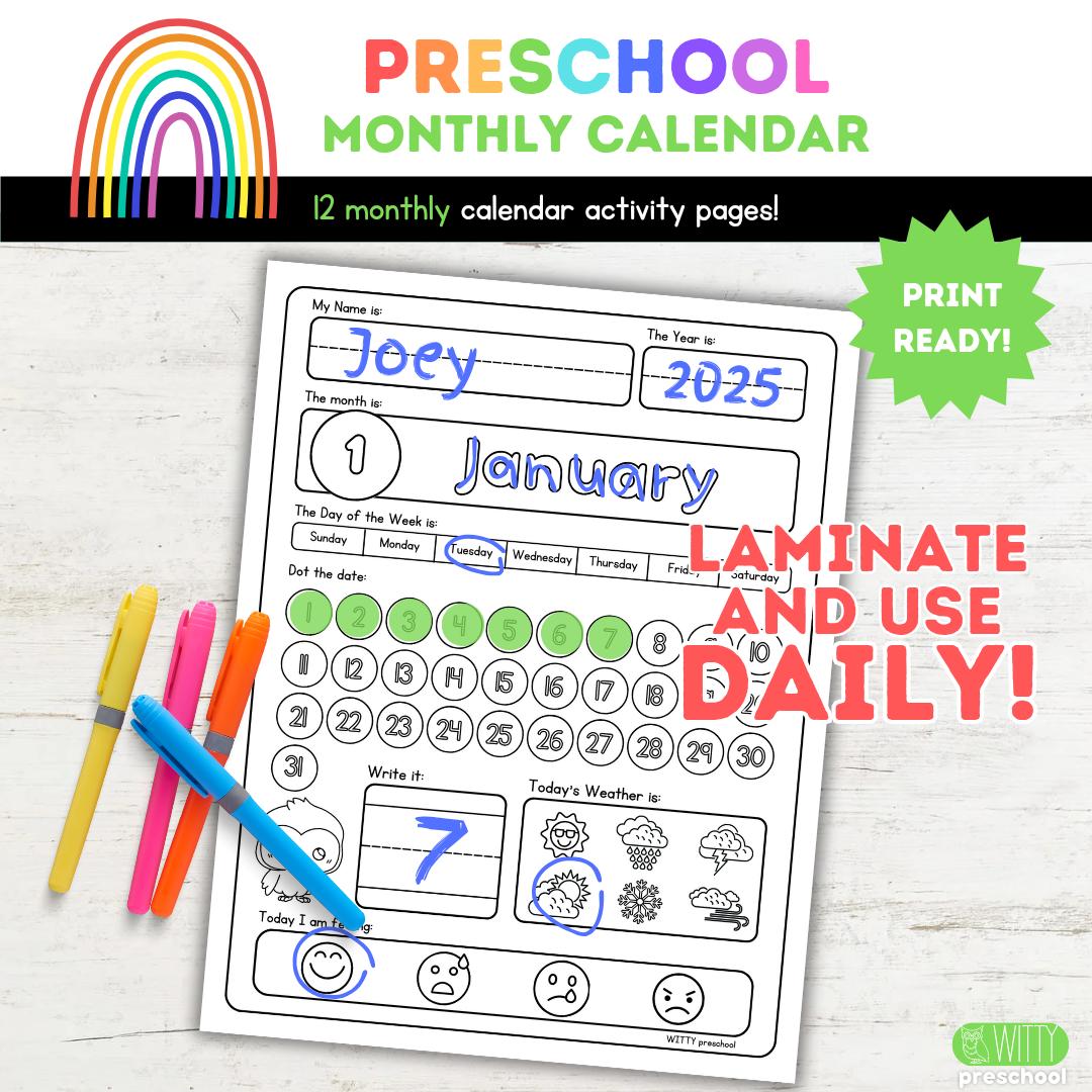 Printable Preschool Monthly Calendar - Etsy