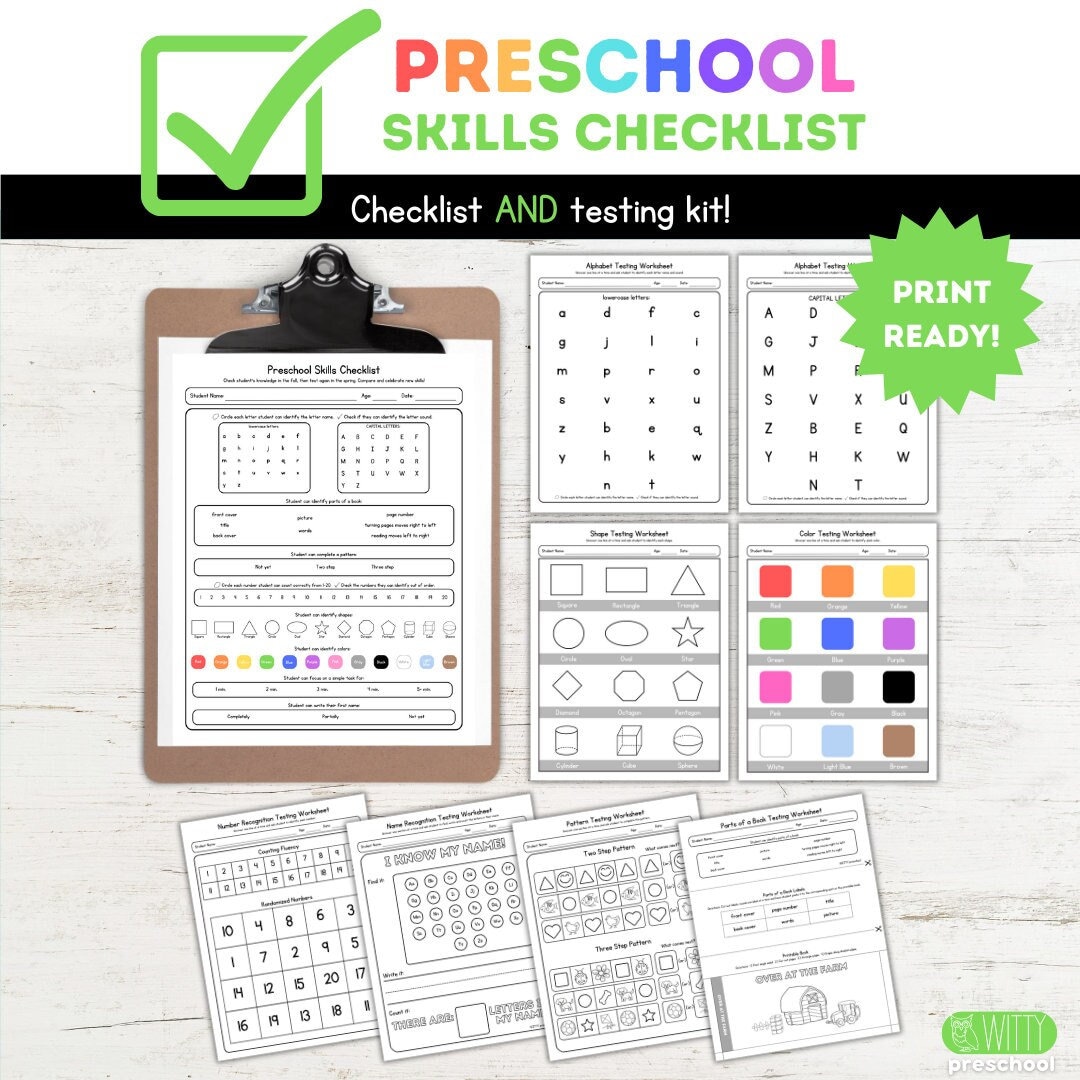 Printable Preschool Skills Checklist - Etsy