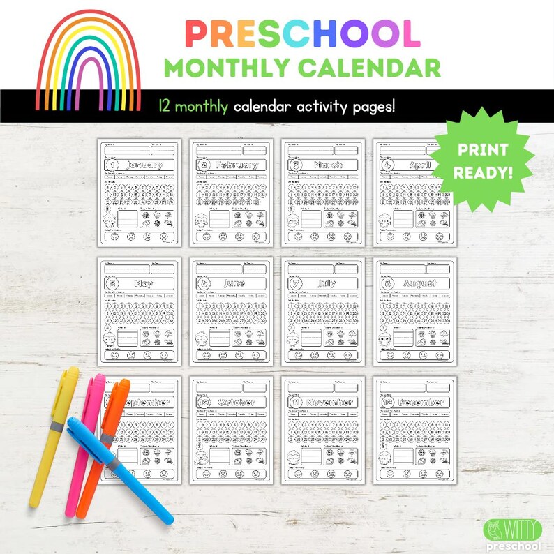 Printable Preschool Monthly Calendar - Etsy