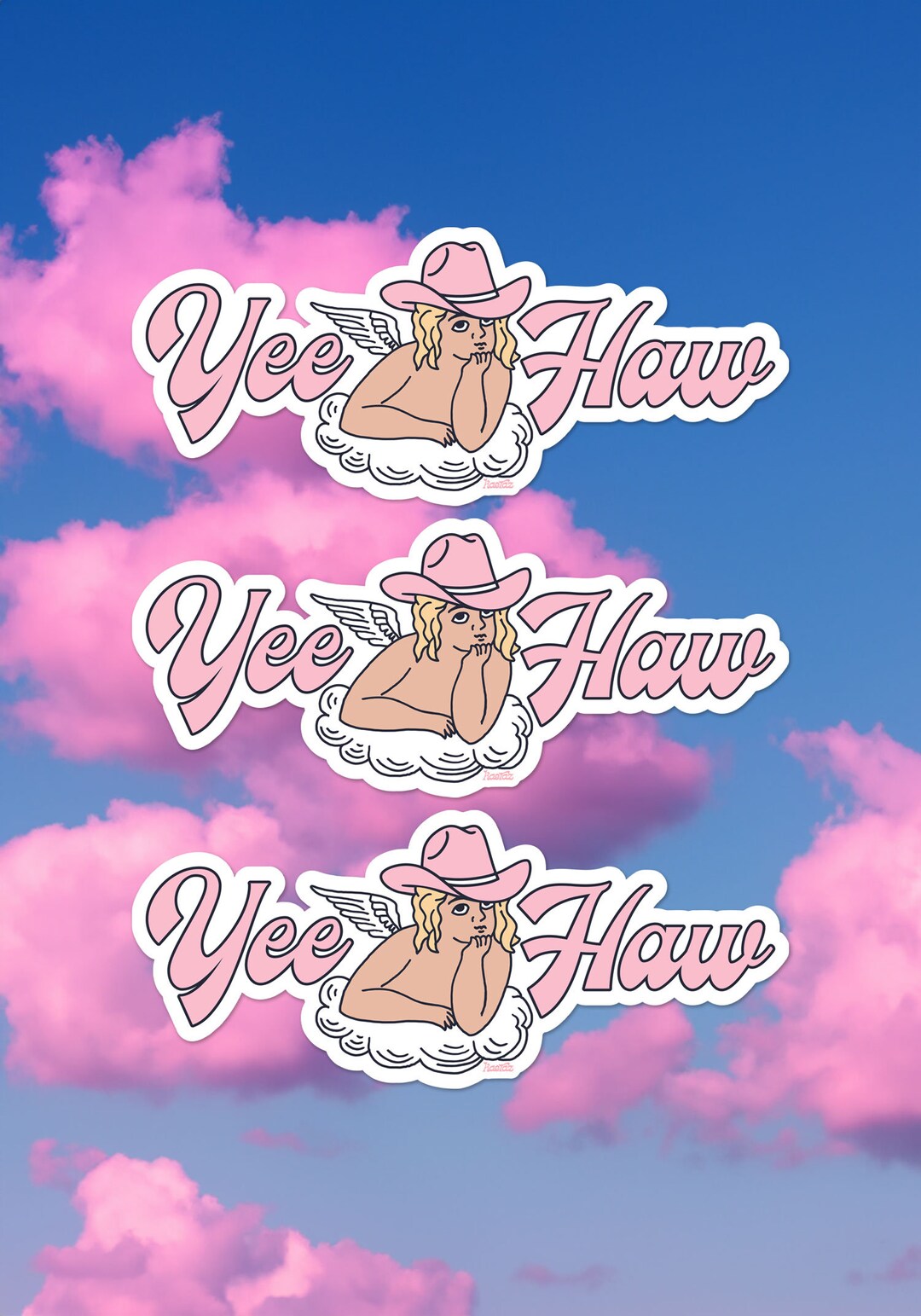 Yeehaw Angel Sticker: Retro Cowgirl Vinyl Decal - Etsy
