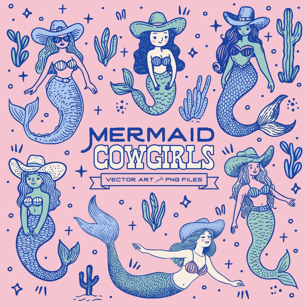Mermaid Cowgirl Clipart Bundle: Coastal Cowgirl PNG, SVG (digital ...