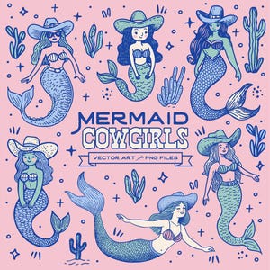 Mermaid Cowgirl Clipart Bundle: Coastal Cowgirl PNG, SVG (digital ...