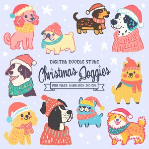 Christmas Doggies Digital Doodle Clipart Bundle, Christmas Dogs PNG ...