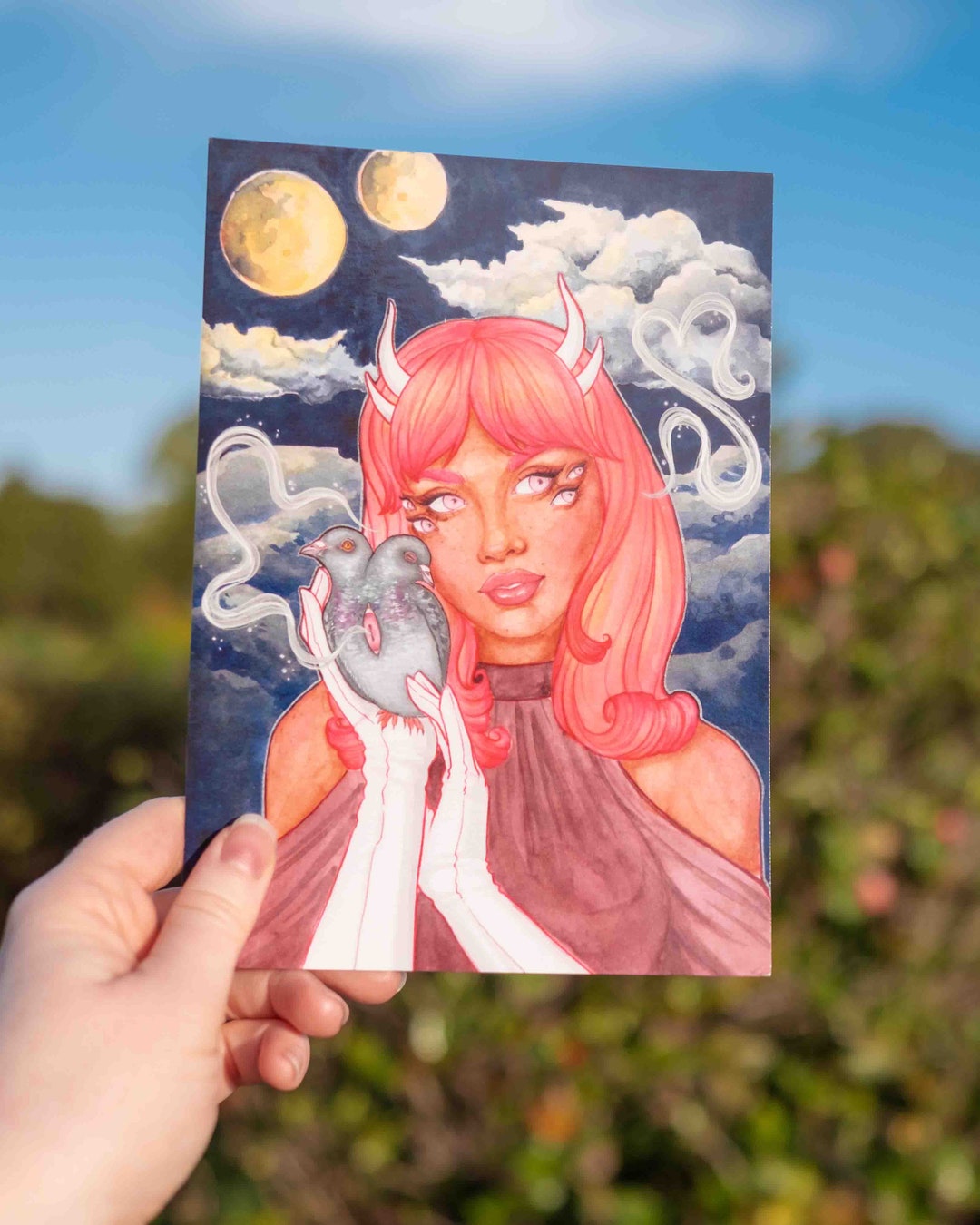 The Alien and Her Pigeon Familiar Mini Print - Etsy