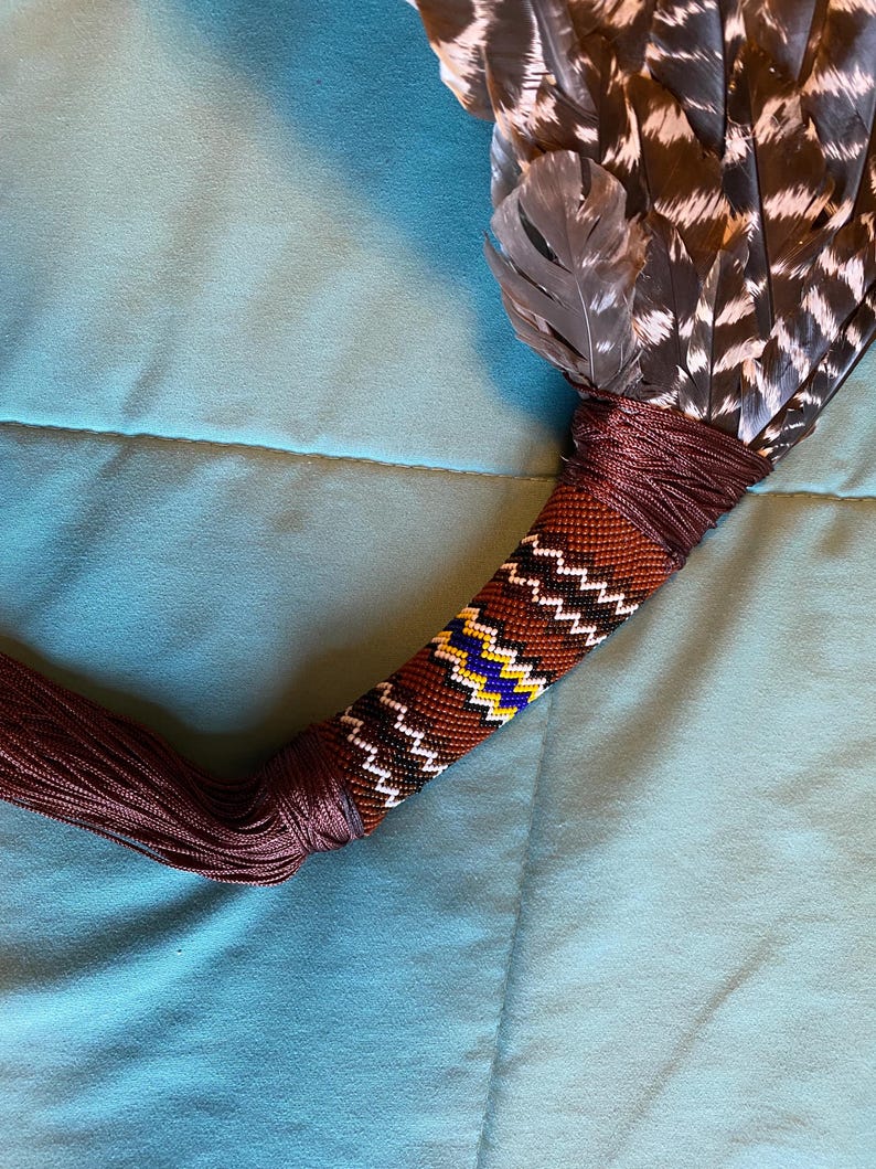 Turkey Feather Fan - Handcrafted Peyote Sticks - Mtmancreation - Etsy