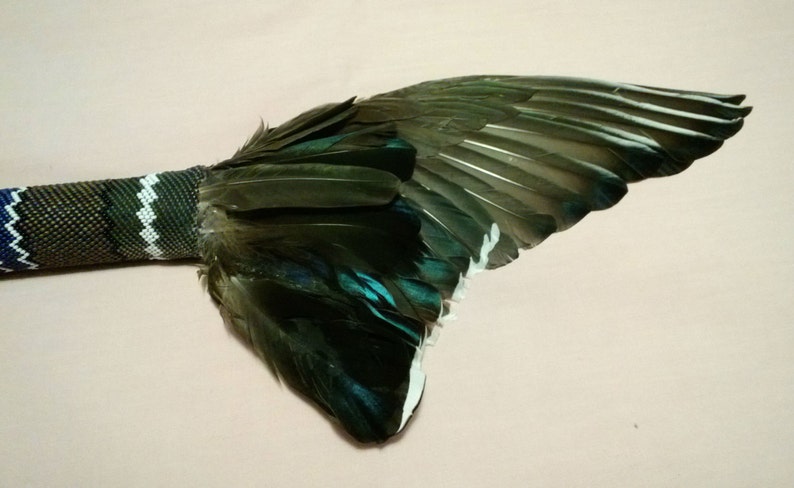 Right Wing Wood Duck Feathers Fan Beaded Peyote Sticks - Handcrafted ...
