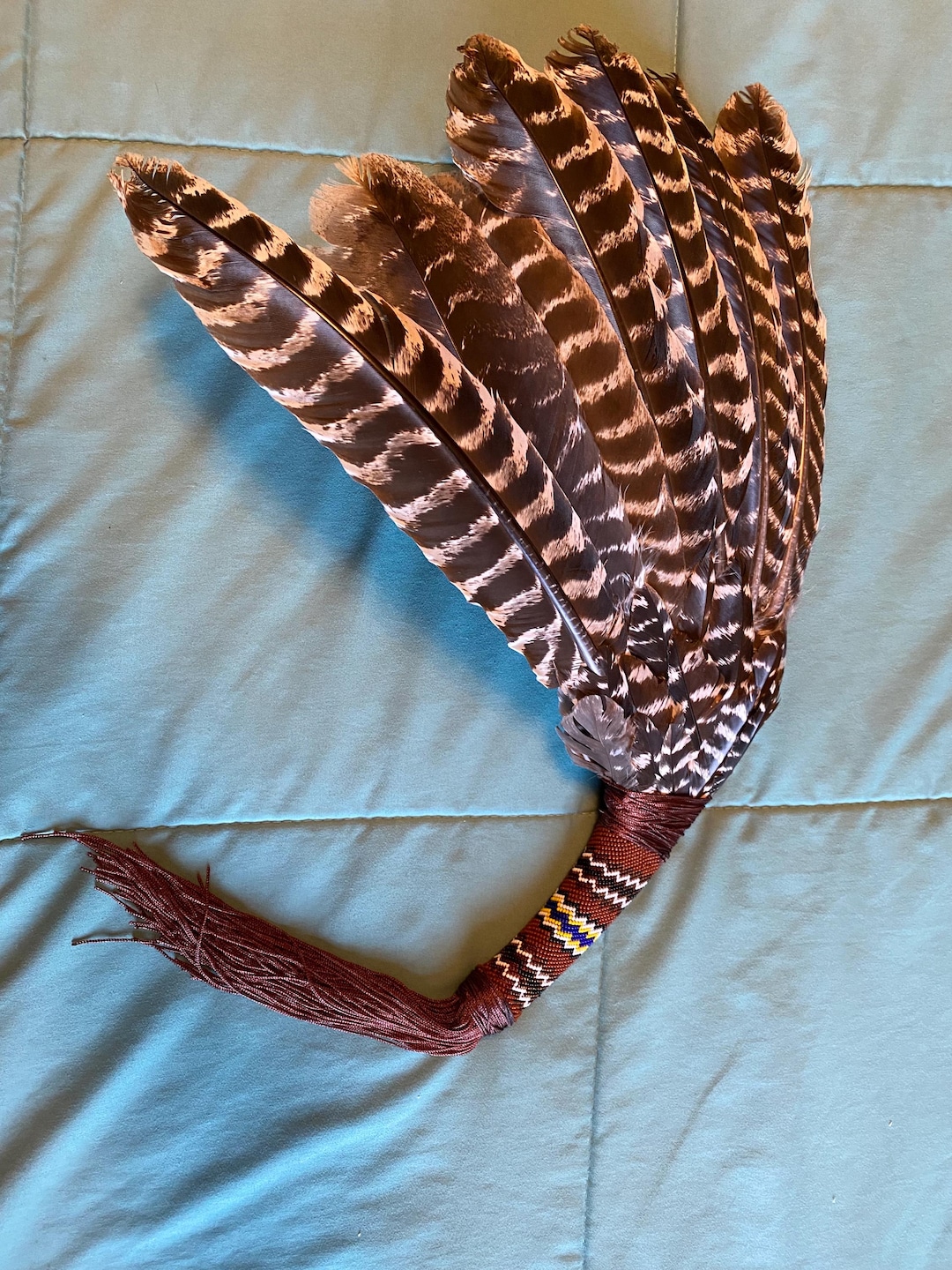 Turkey Feather Fan - Handcrafted Peyote Sticks - Mtmancreation - Etsy