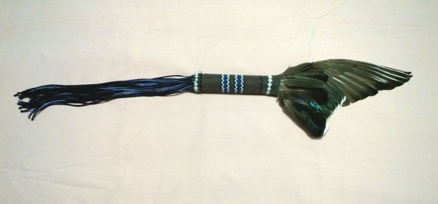 Right Wing Wood Duck Feathers Fan Beaded Peyote Sticks - Handcrafted ...