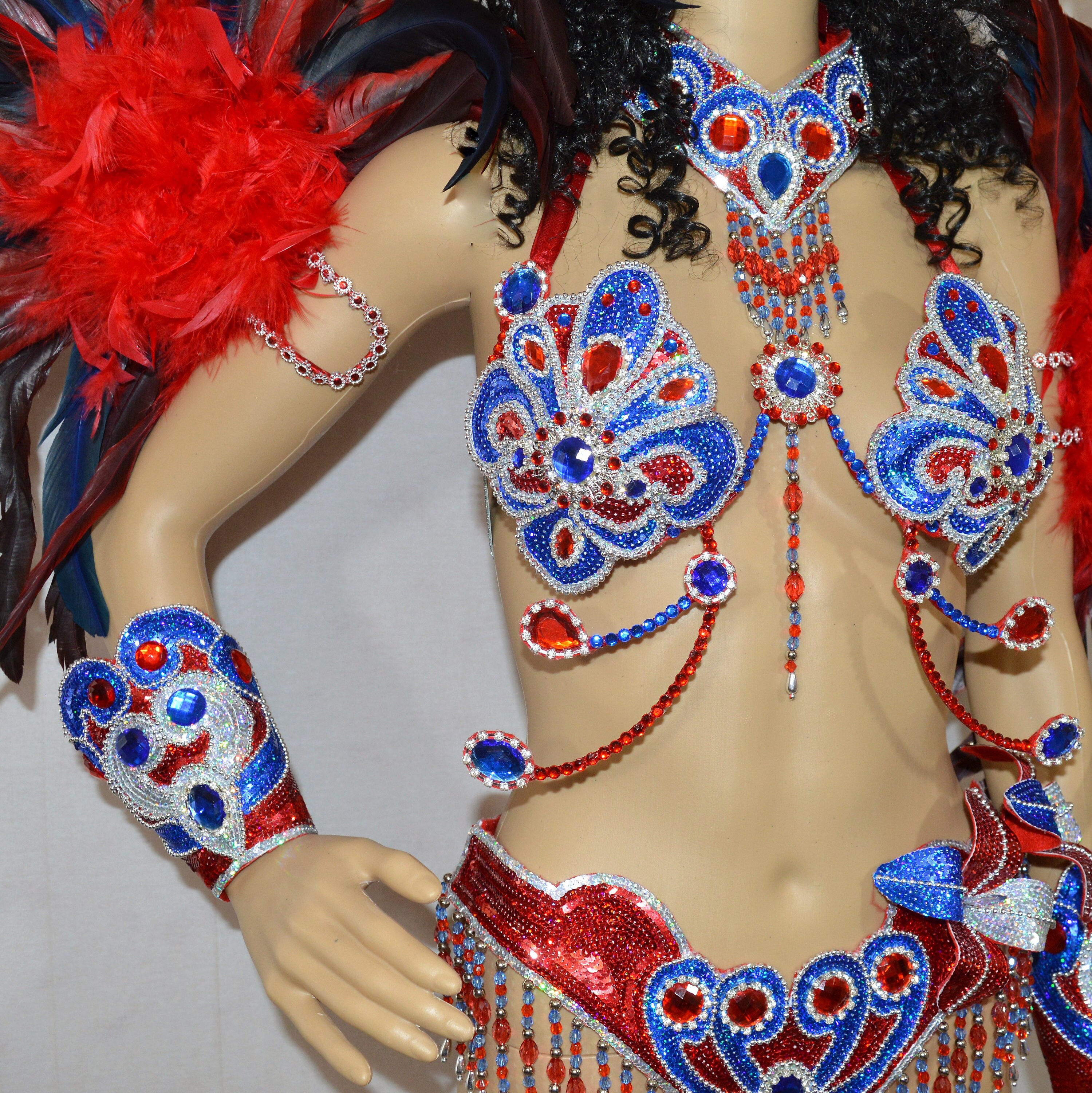 Samba Brazilian Red/blue/silver Rio Carnival SAMBA Dance COSTUME Bikini ...